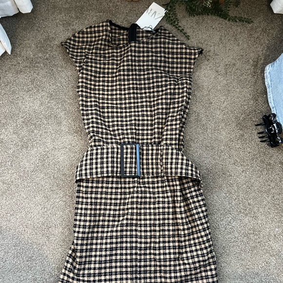 Zara | Dresses | Zara Black And Tan Checkered Mini Dress | Poshmark